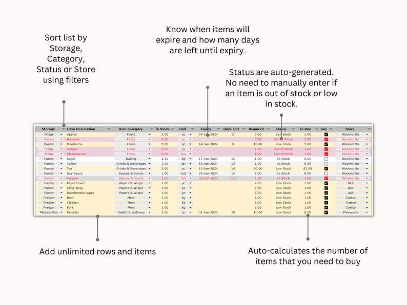 Pantry Fridge Inventory Tracker & Automatic Grocery List - Google ...