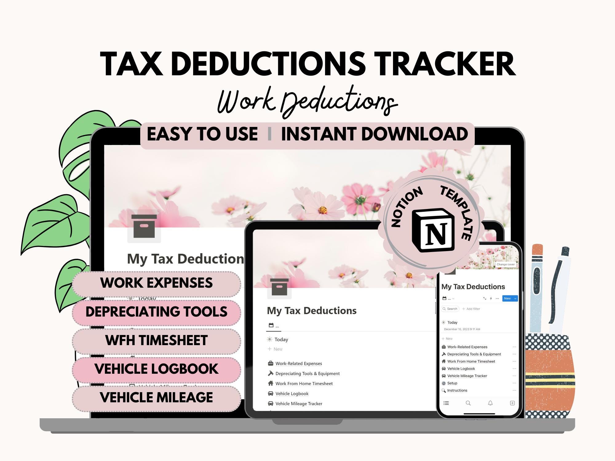 Tax Deductions Tracker Notion Template for Individuals, Tax Cheat Sheet ...