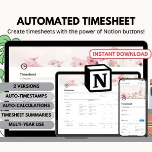 Automated Timesheet Notion Template, Weekly Timesheet, Clock in Clock Out Tracker, Work Time ...