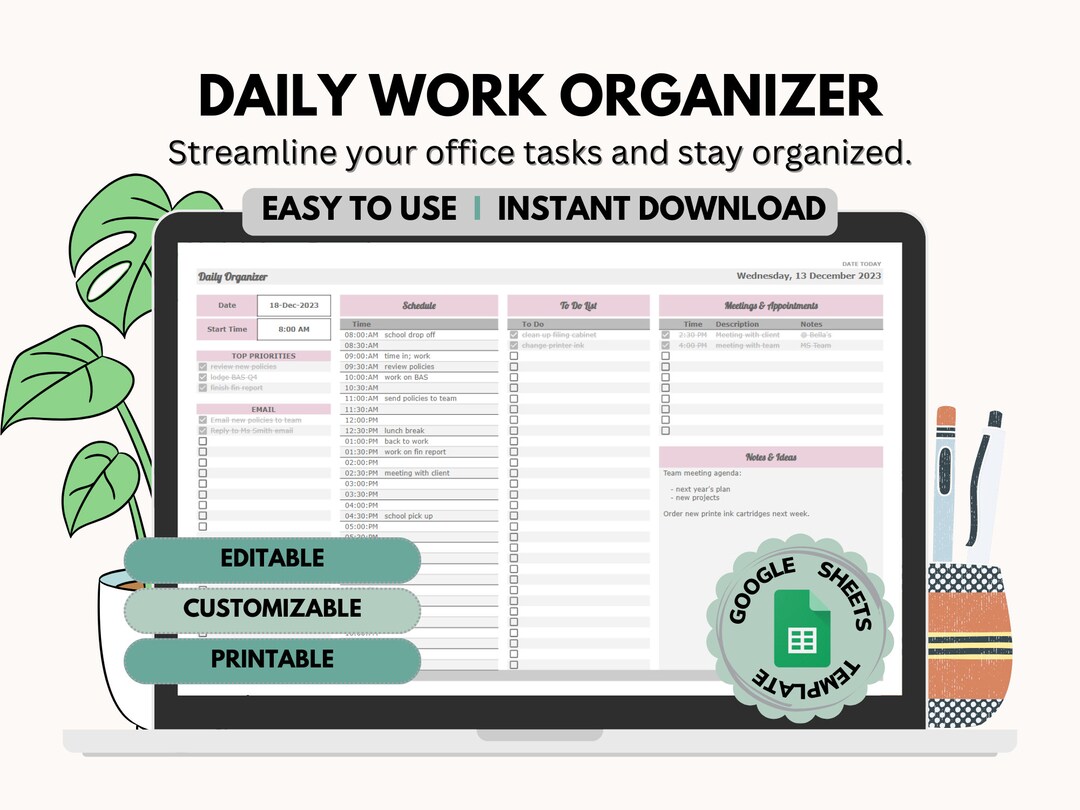 Daily Work Planner Work Day Organizer Employee Work - Etsy