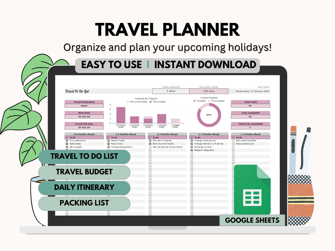 Travel Planner Spreadsheet Google Sheets, Travel to Do List, Travel ...