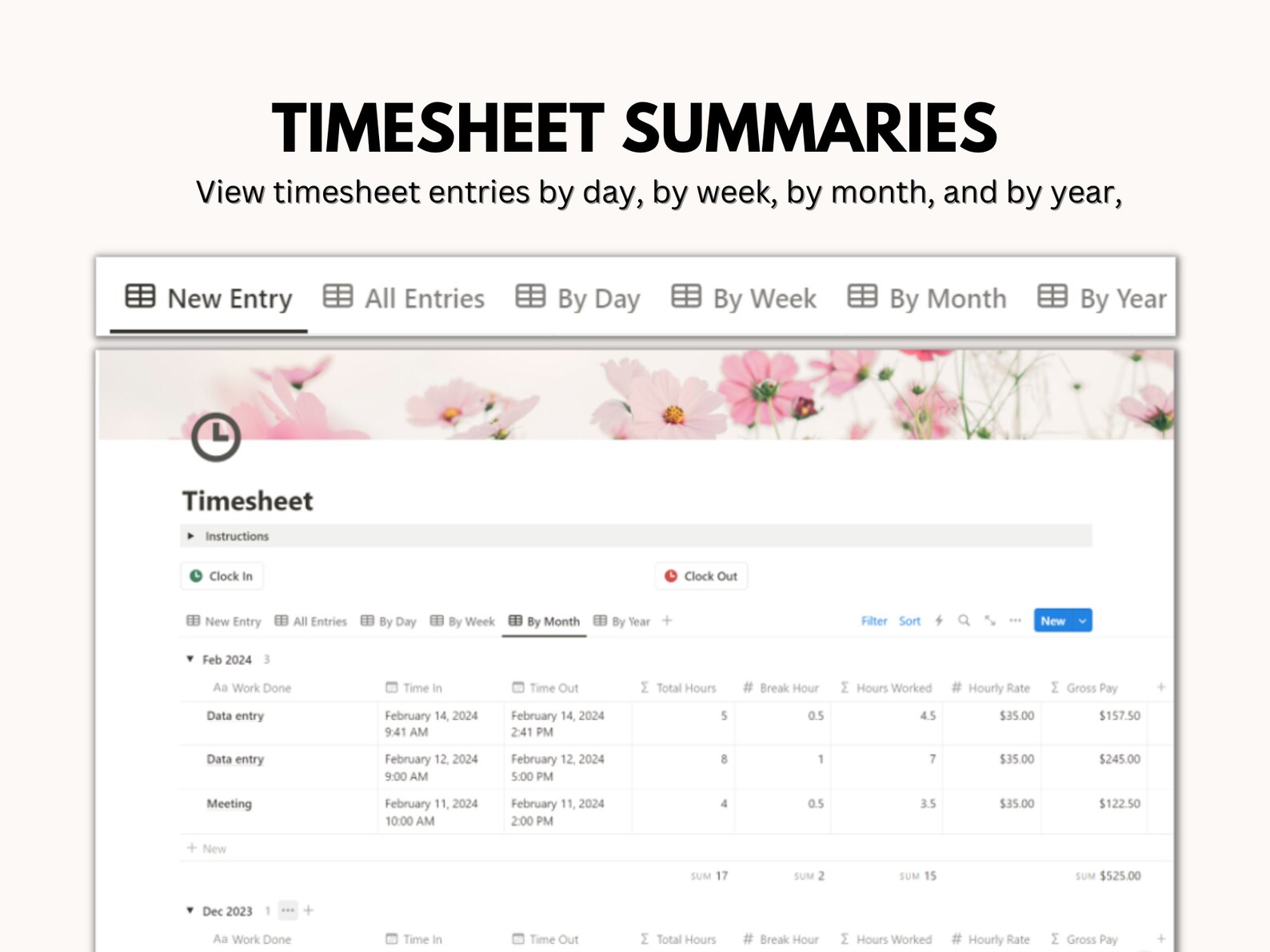 Automated Timesheet Notion Template, Weekly Timesheet, Clock in Clock Out Tracker, Work Time ...