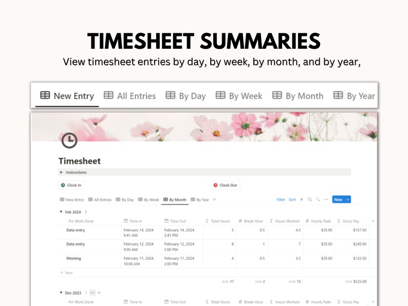 Automated Timesheet Notion Template, Weekly Timesheet, Clock in Clock ...