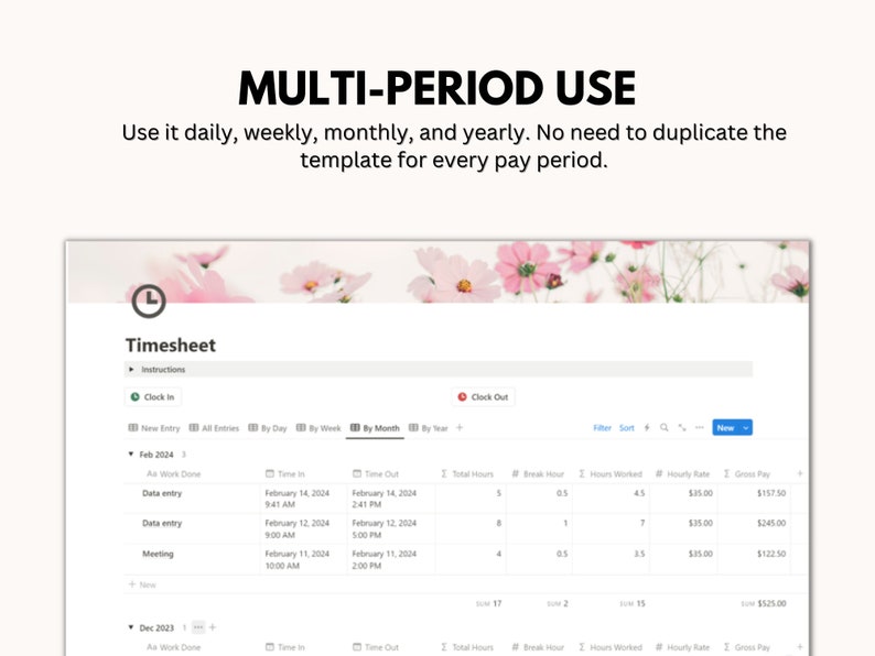Automated Timesheet Notion Template, Weekly Timesheet, Clock in Clock ...