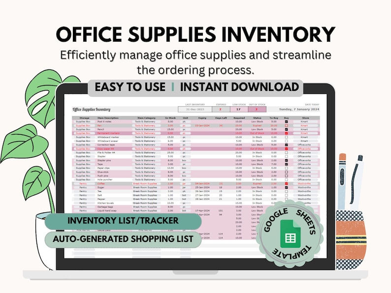 Office Supplies Inventory List Tracker, Business Office Supplies ...