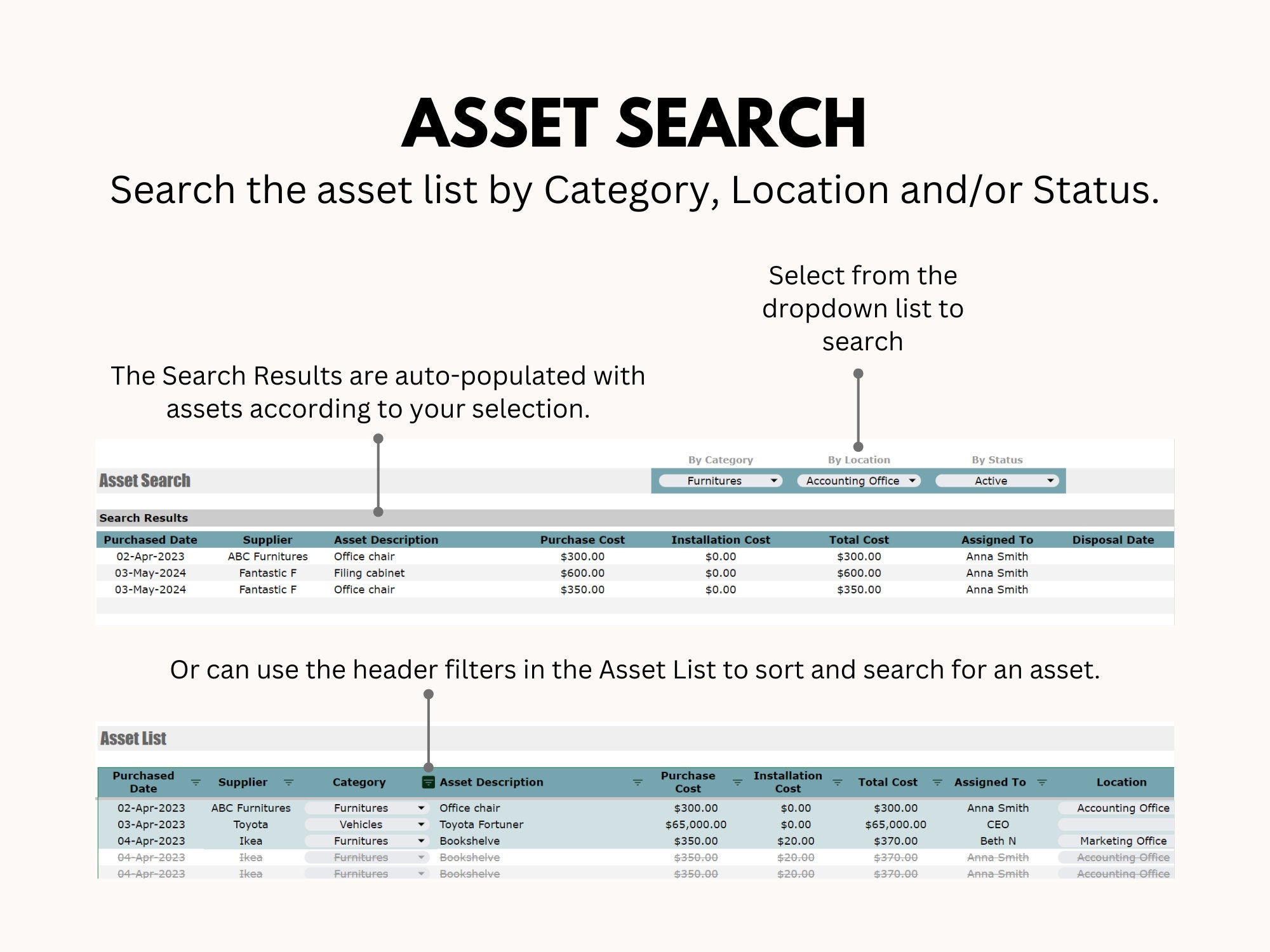 Asset Tracker: Google Sheets & Excel Template (digital Download) - Etsy