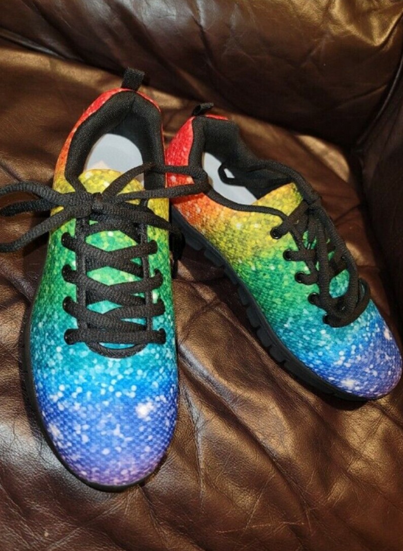 Colorful Rainbow Print on Air Mesh Outdoor Lace up Woman's Sneakers - Etsy