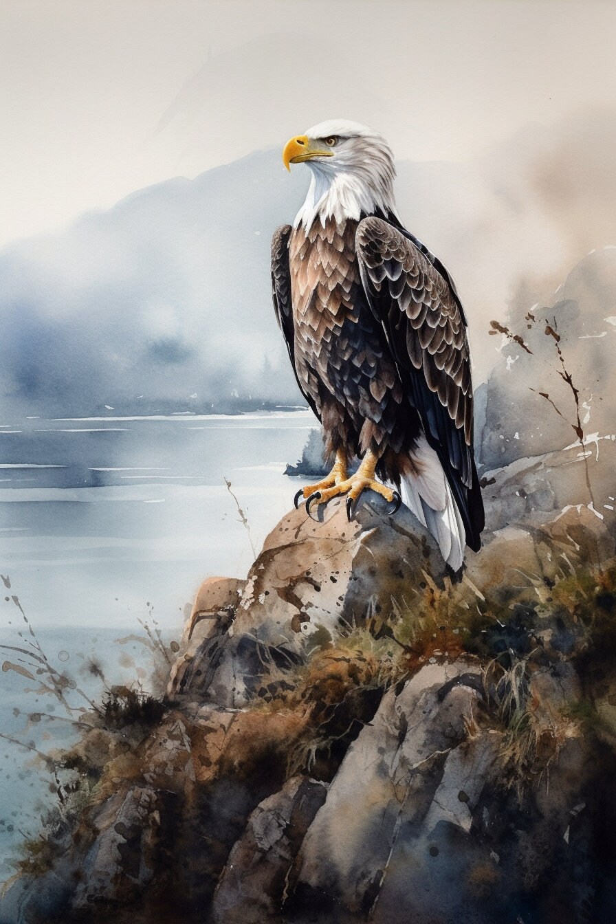 American Bald Eagle, Art, Watercolor, Nature, Wall Print, Digital ...