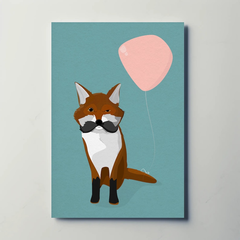 Mustache Fox Birthday Balloon - Wall Art - Unique Disguised Animal Home ...
