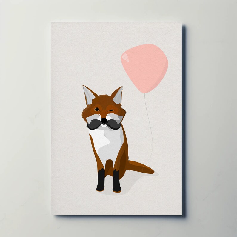 Mustache Fox Birthday Balloon - Wall Art - Unique Disguised Animal Home ...