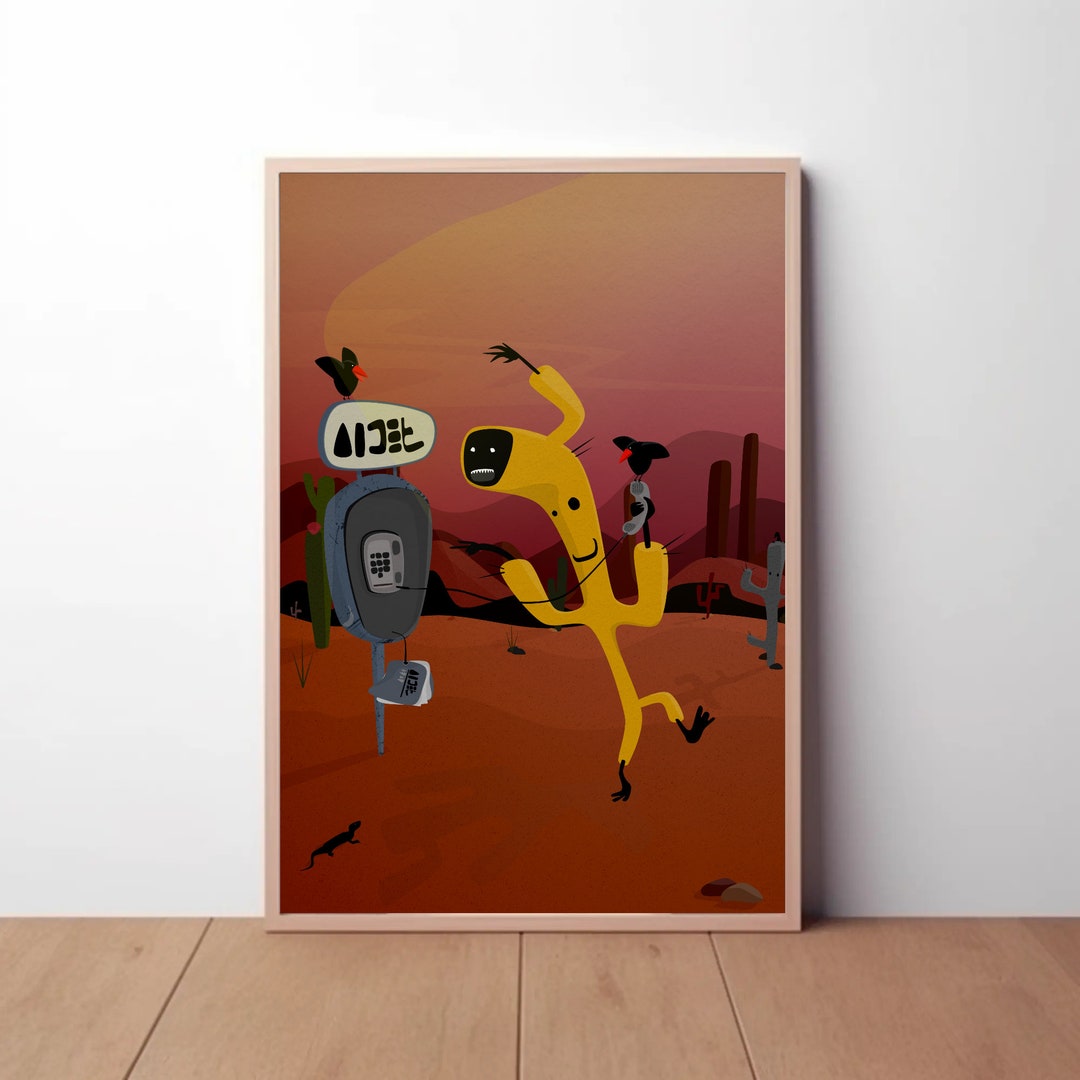 Cactus Invader Print Desert Landscape Cactus Marauding Payphone ...