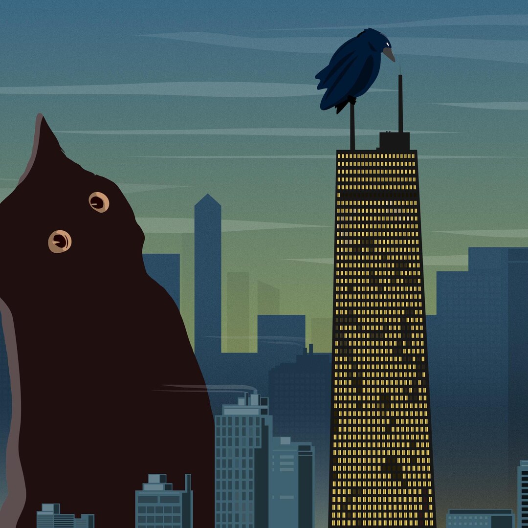Black Cat Metropolis Print: Modern Illustrated Wall Art - Etsy
