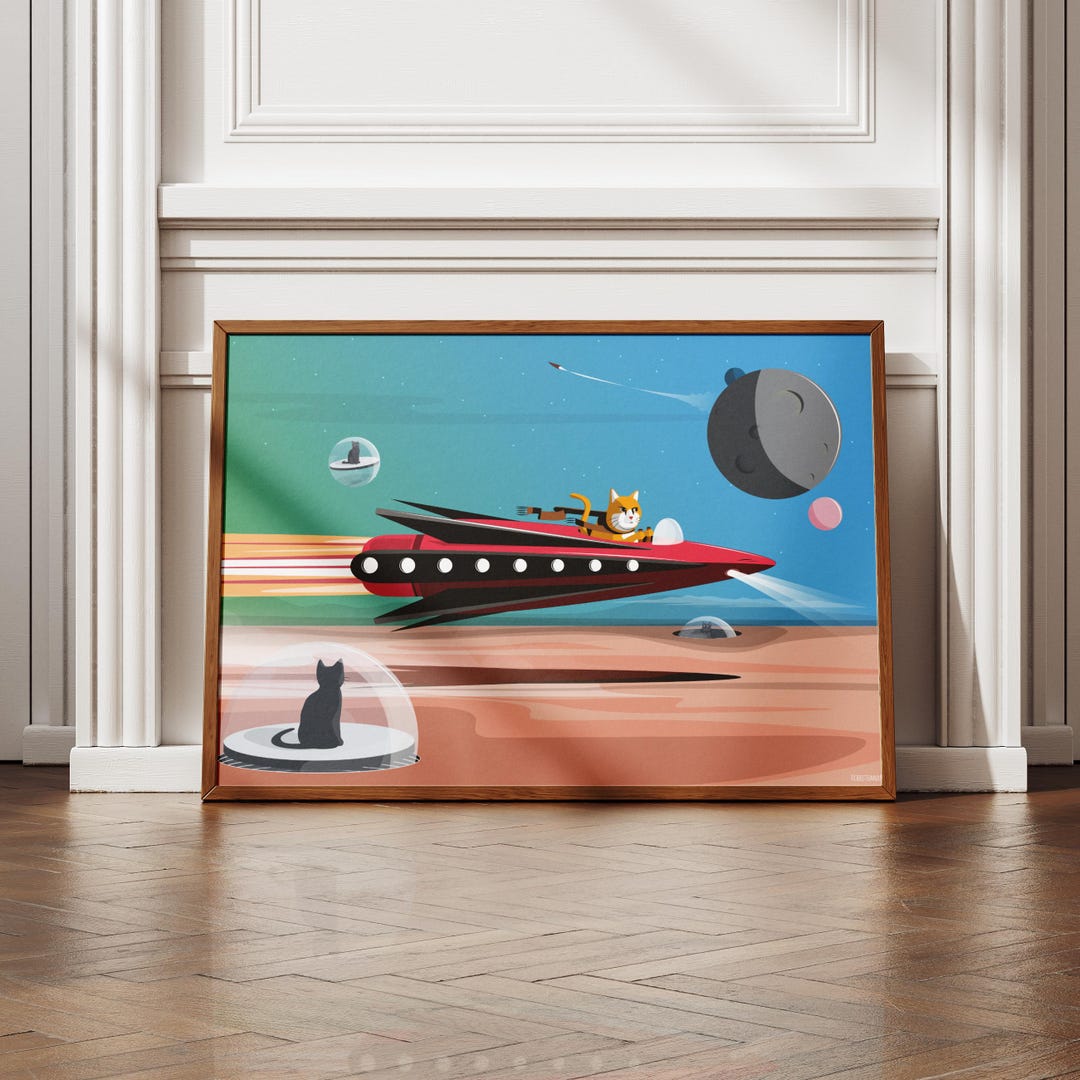 Turbo Rocket Cat Art Print: Original Space Kitty Illustration - Etsy
