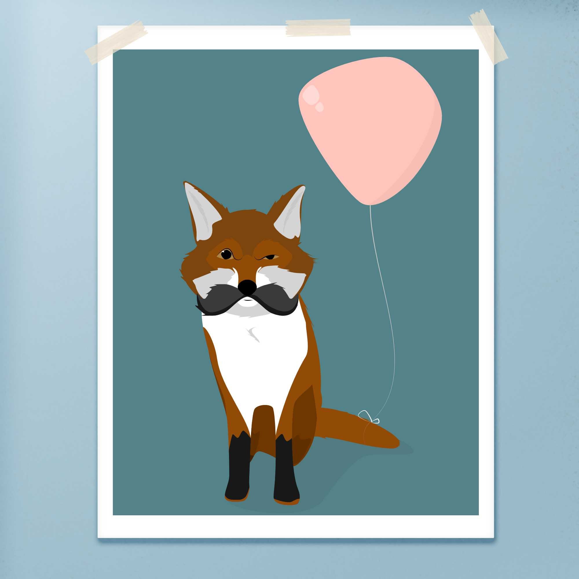 Fox Mustache Birthday Balloon Wall Art Unique Disguised Animal Home ...