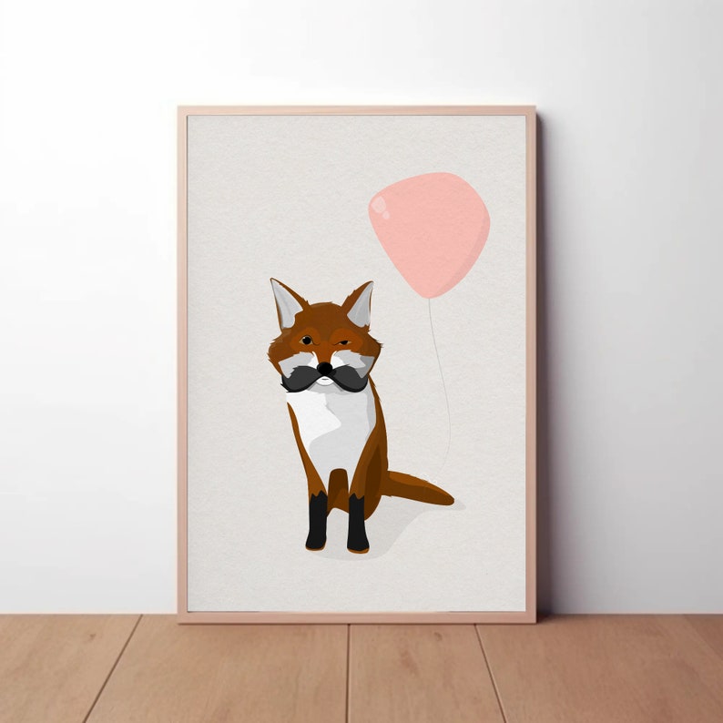 Mustache Fox Birthday Balloon - Wall Art - Unique Disguised Animal Home ...