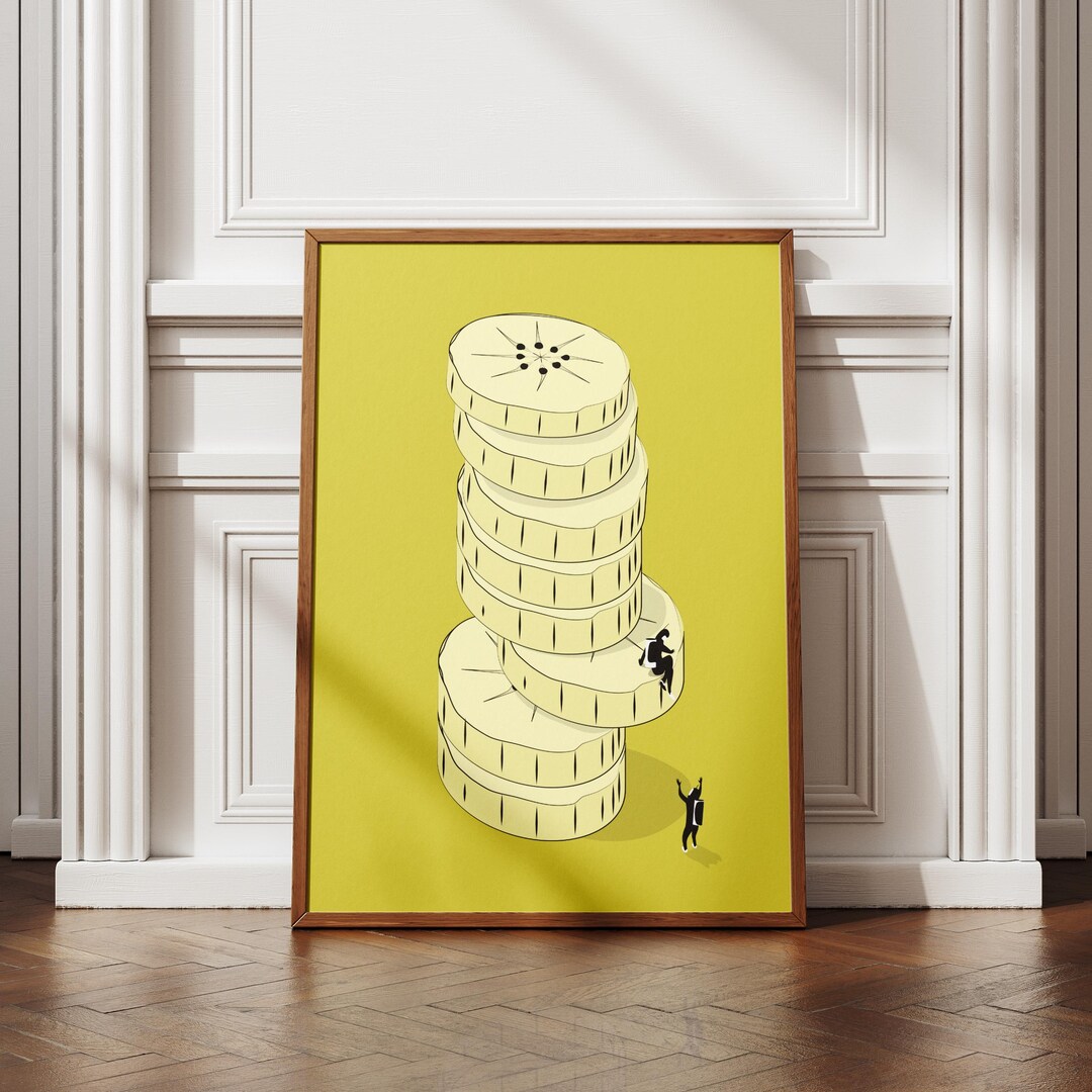 Banana Tower Art Print: Funky Sci-fi Alien Fruit Wall Artwork - Retro ...
