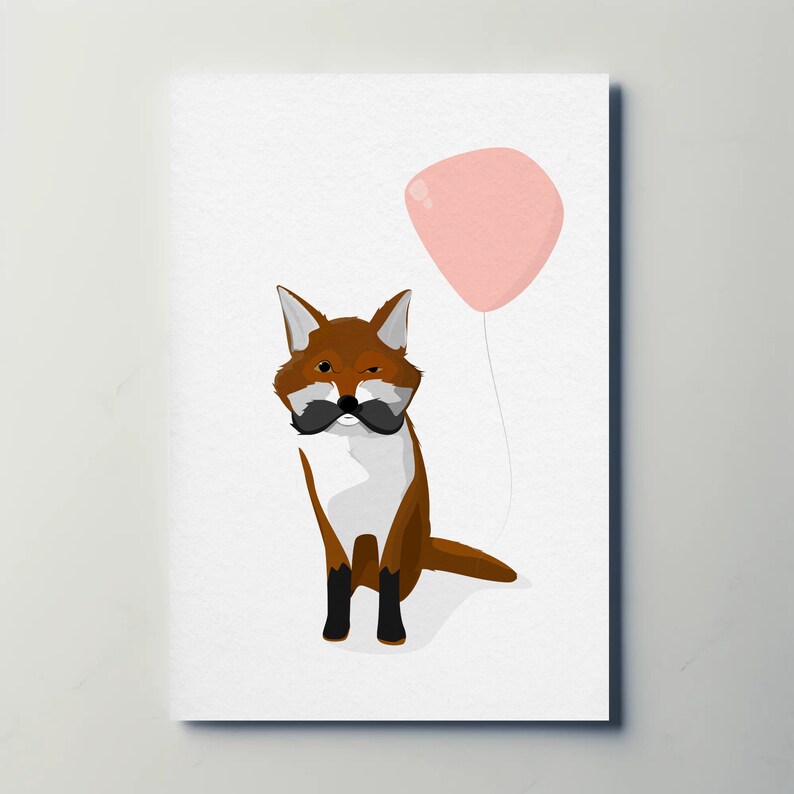 Mustache Fox Birthday Balloon - Wall Art - Unique Disguised Animal Home ...