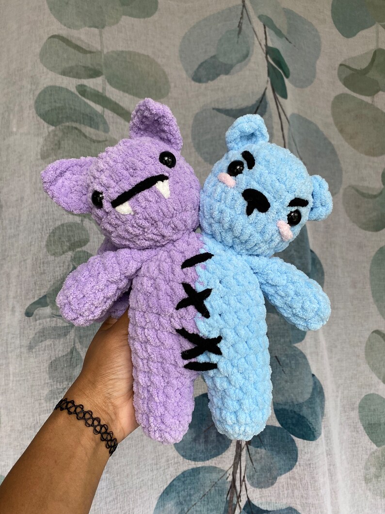 Two Headed Plushie, Handmade Crochet Conjoined Goth Toy, Customizable ...