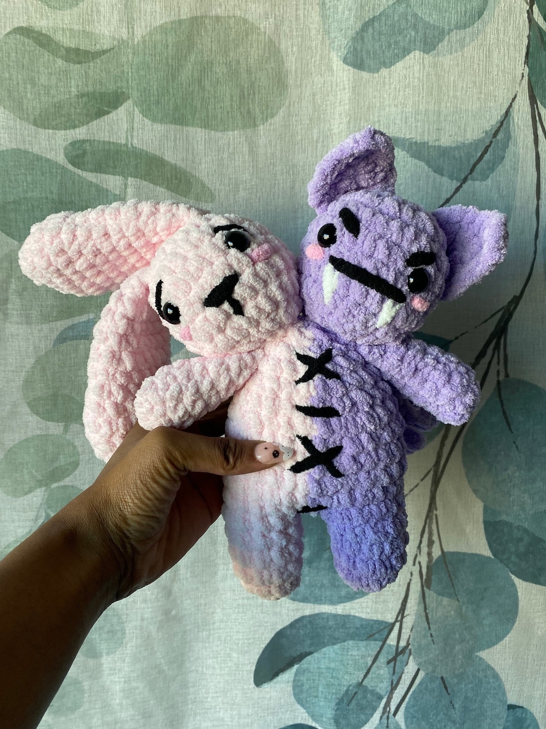 Two Headed Plushie, Conjoined Twin Doll, Crocheted Goth Bear/bunny/bat ...