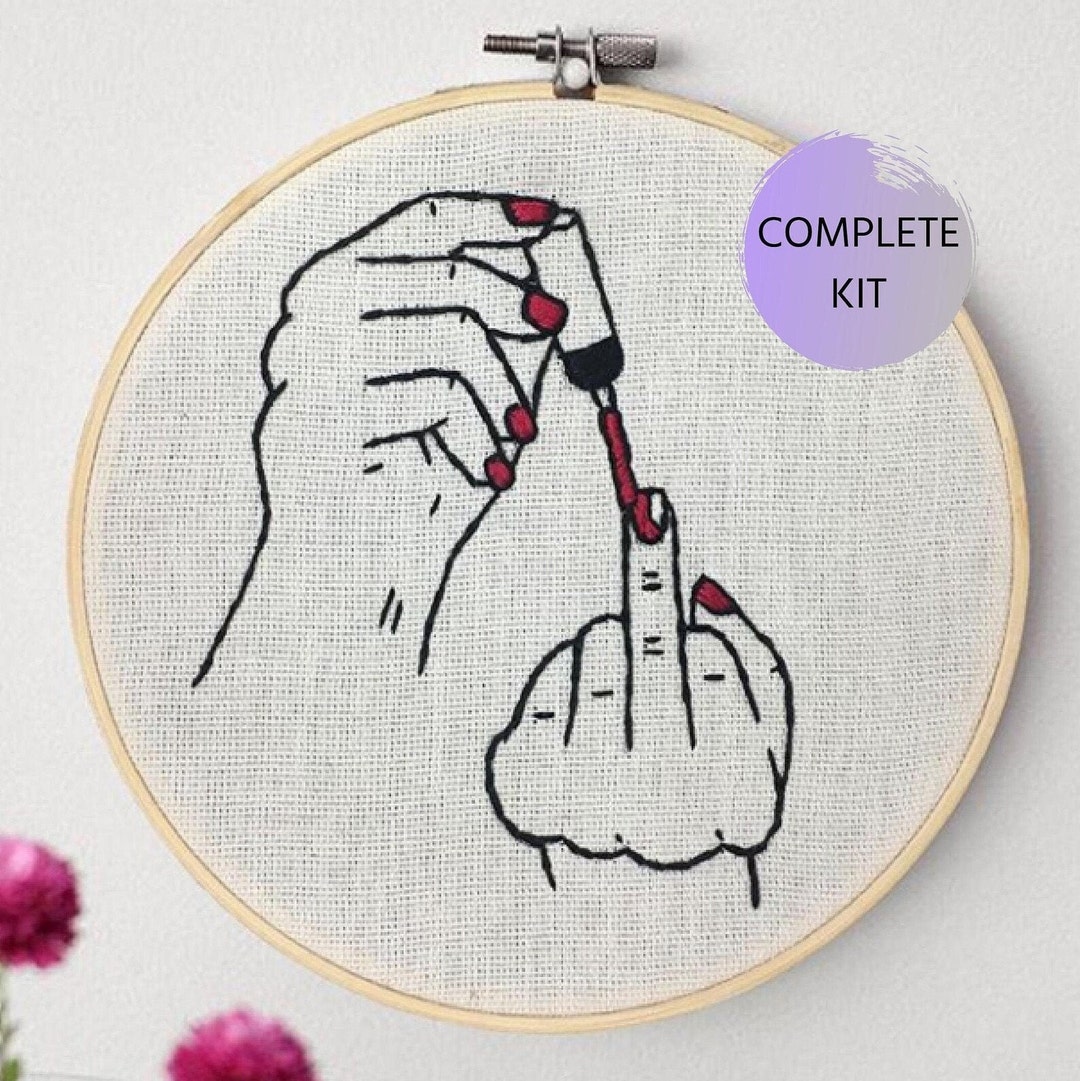Middle Finger Complete Embroidery Kit, DIY Embroidery Kit, Body ...