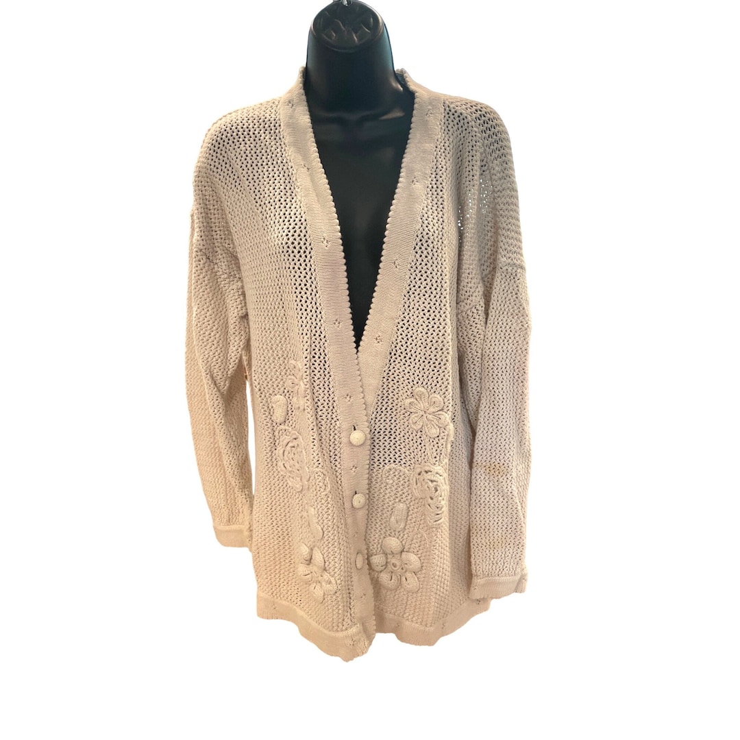 Vintage 90s Express Tricot Long Vneck Button Embroidered Flower ...
