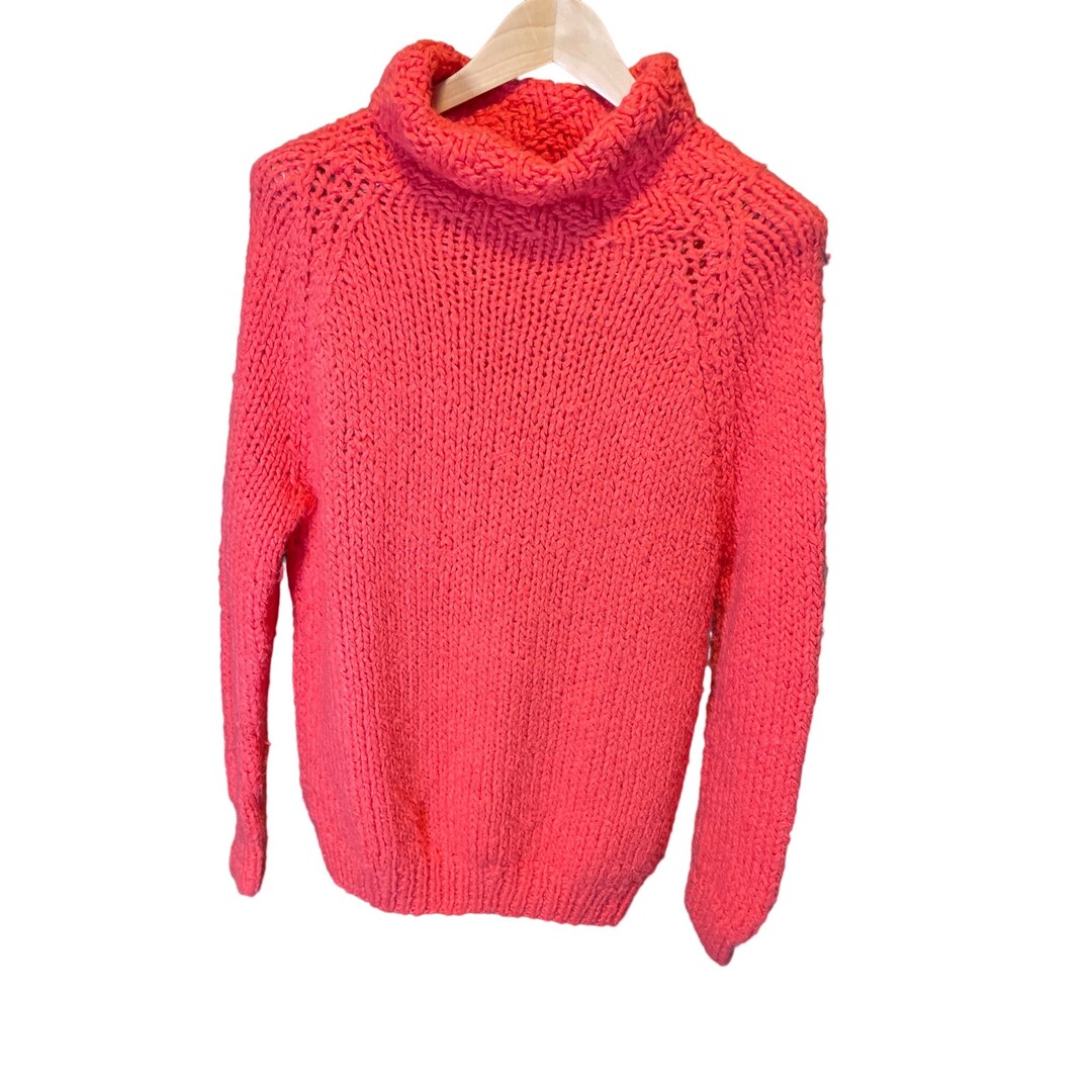 Vintage 70s 80s Hand Knit Cowl Neck Peachy Red Sweater - Etsy