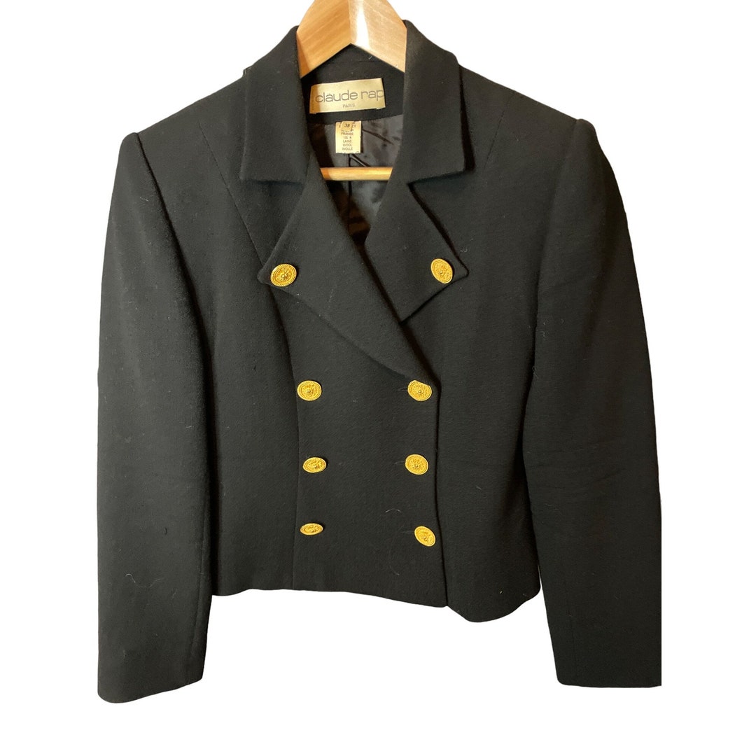 Vintage 90s Claude Rap Paris Black Wool Gold Metal Button Nautical ...