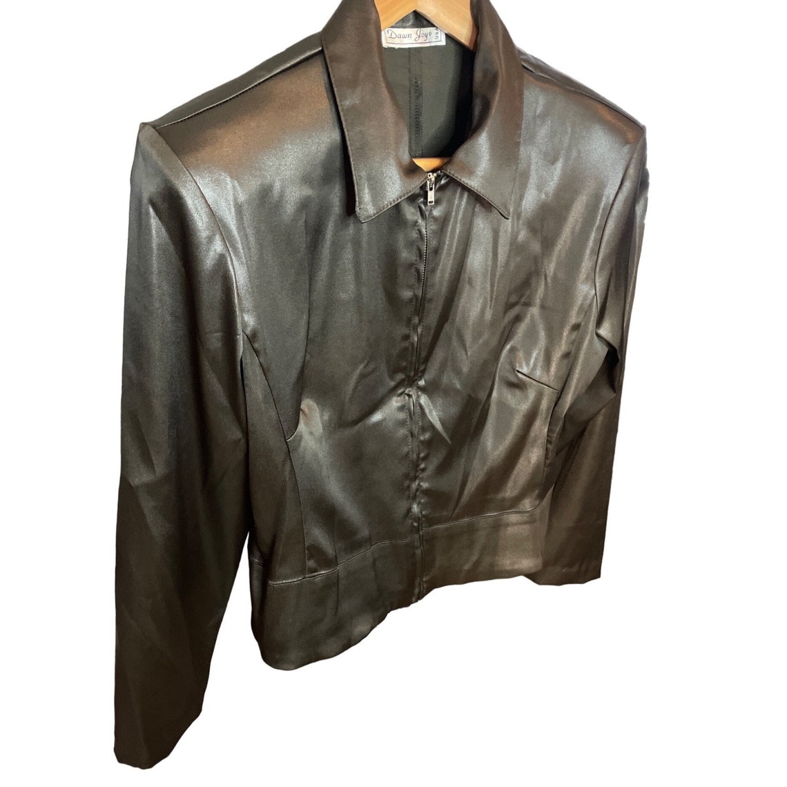 Vintage 90s Dawn Joy Black Satin Full Zip Made in USA Jacket - Etsy