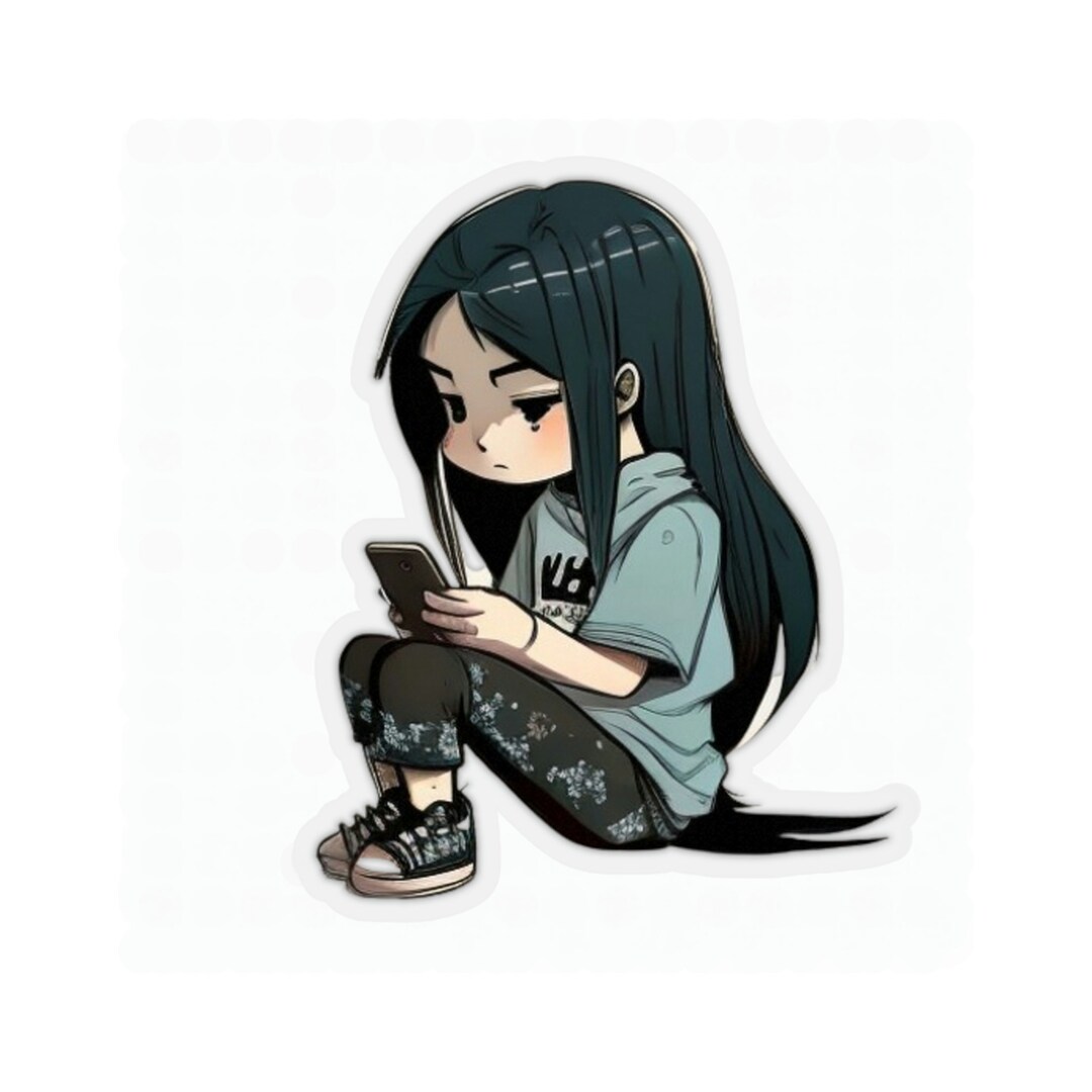 Kawaii Cute Texting Anime Girl Sticker - Etsy