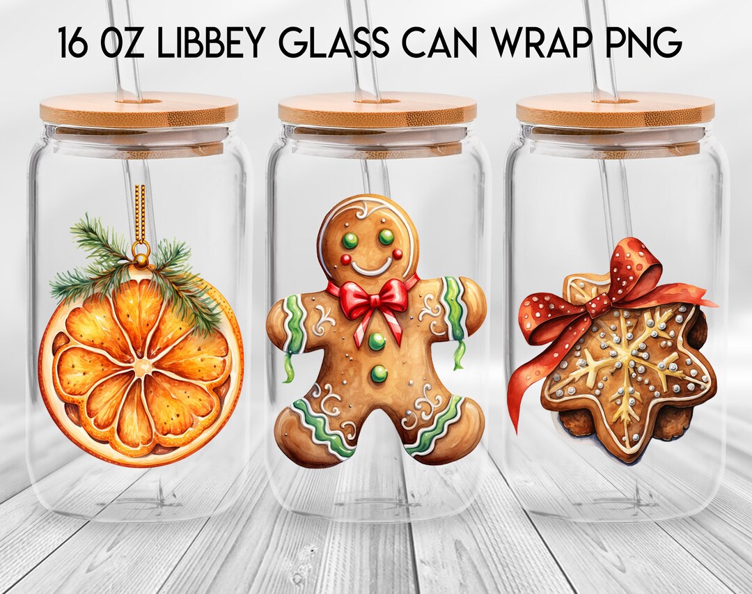 Christmas Gingerbread 16oz Libbey Glass Can, Christmas Vibes Frosted ...