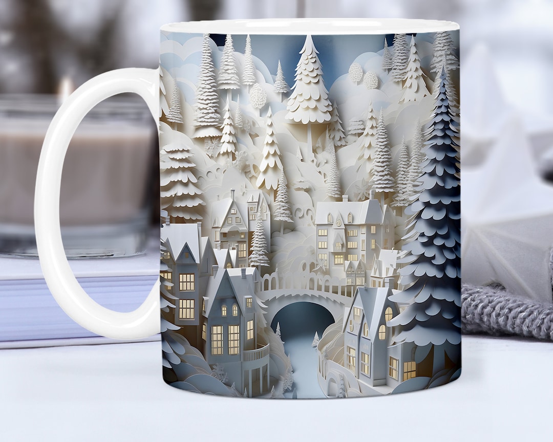 3D Winter Village Mug Wrap 11oz & 15oz Mug Template 3d Snowy - Etsy Canada