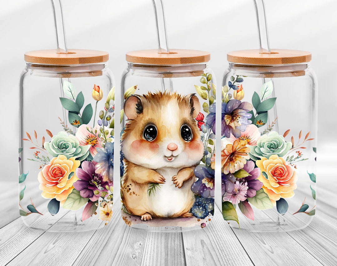 Hamster Flower Libbey Glass Can Wrap Png, Hamster Glass Cup, Hamster ...