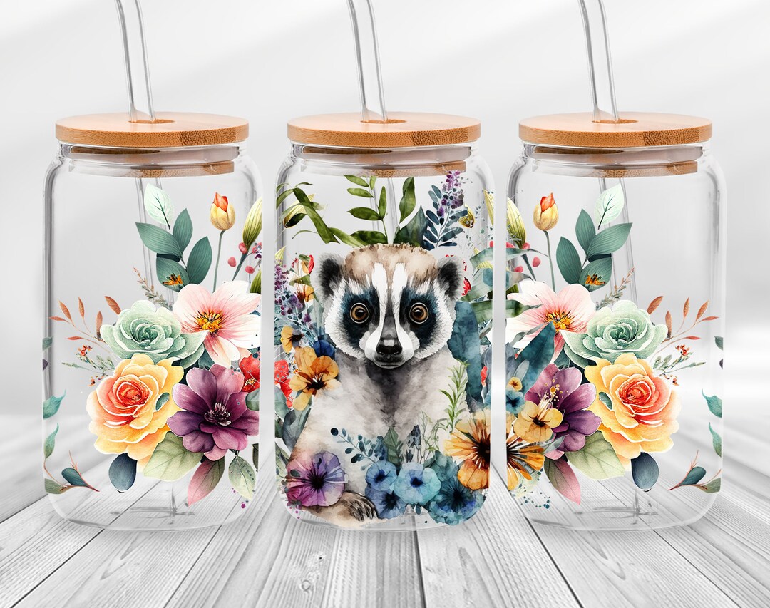 Flower Lemurs Glass Can Wrap, Cute Lemurs Libbey Glass Wrap, Lemurs ...