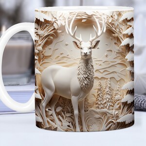 3D White Deer Mug Wrap 11oz & 15oz Mug Template, 3d Christmas Tree Mug ...