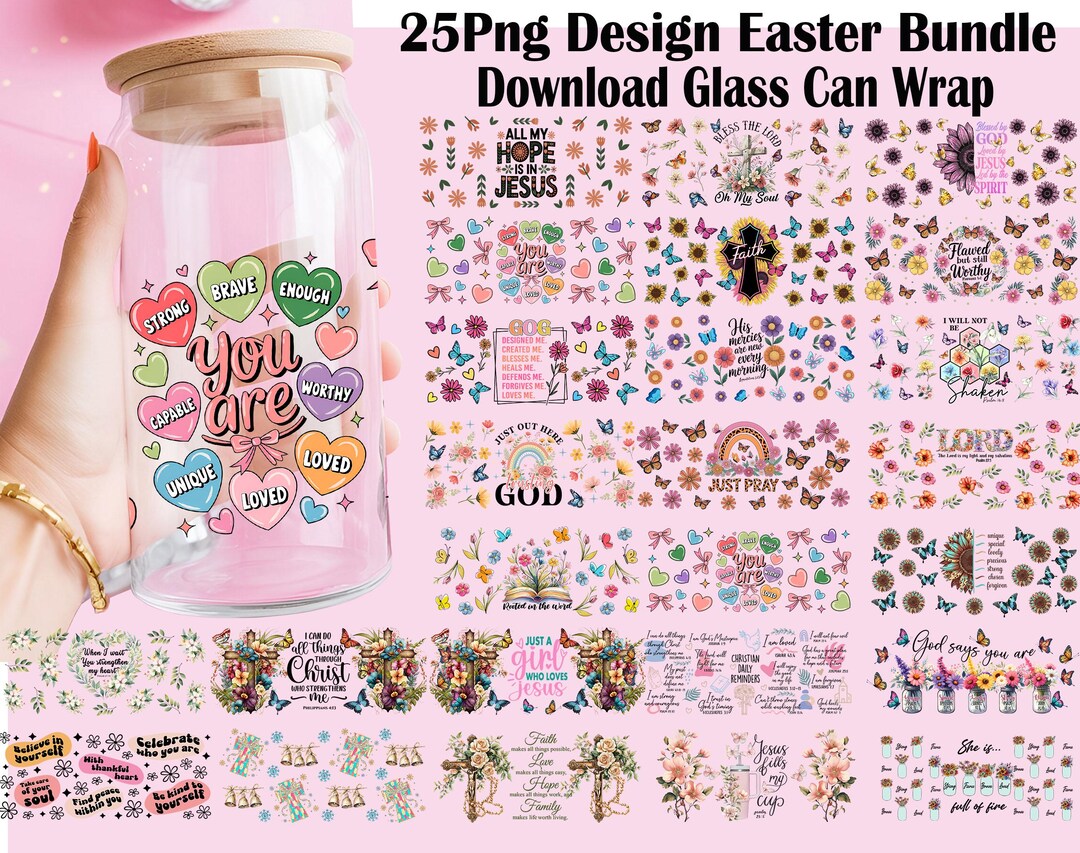 25 Png Christian Easter Bundle 16oz Libbey Glass Can, He is Risen ...
