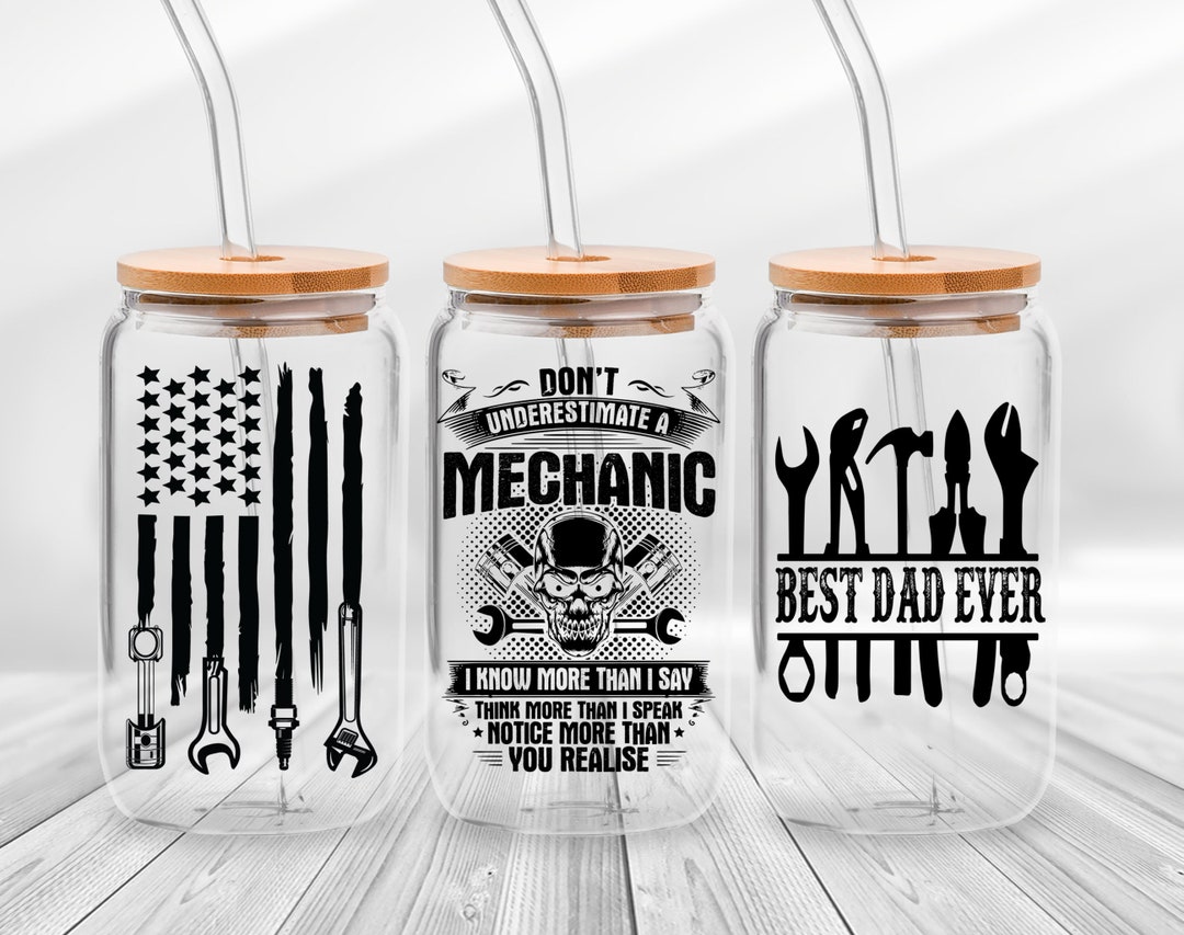 Best Dad Ever Dad Mechanic Libbey Glass Wrap Png, 16oz Libbey Gift for ...