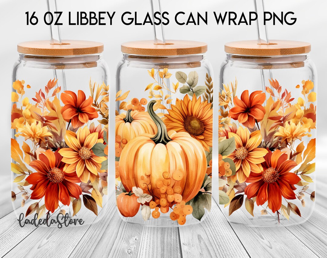 Fall Pumpkin 16oz Libbey Glass Can, Pumpkin Autumn Frosted Glass ...