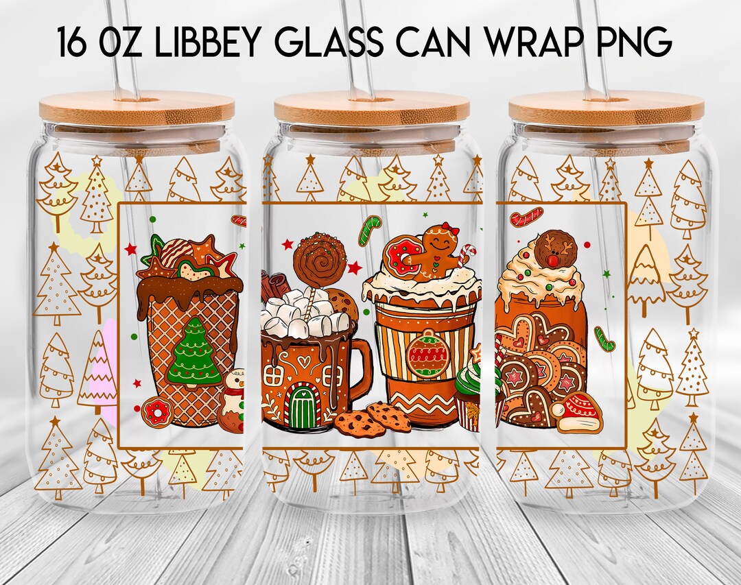 Christmas Gingerbread 16oz Libbey Glass Can, Christmas Vibes Frosted ...