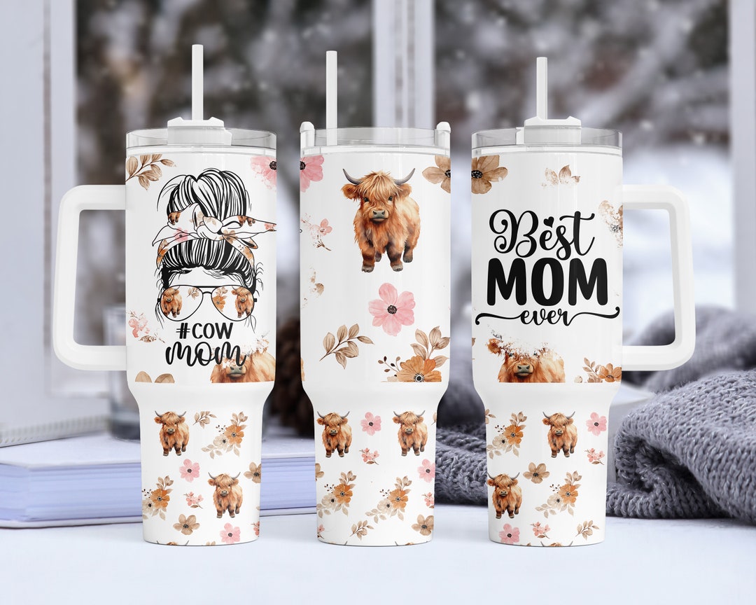 Highland Cow 40oz Quencher Tumbler Wrap Cute Cow Flower Tumbler Wrap
