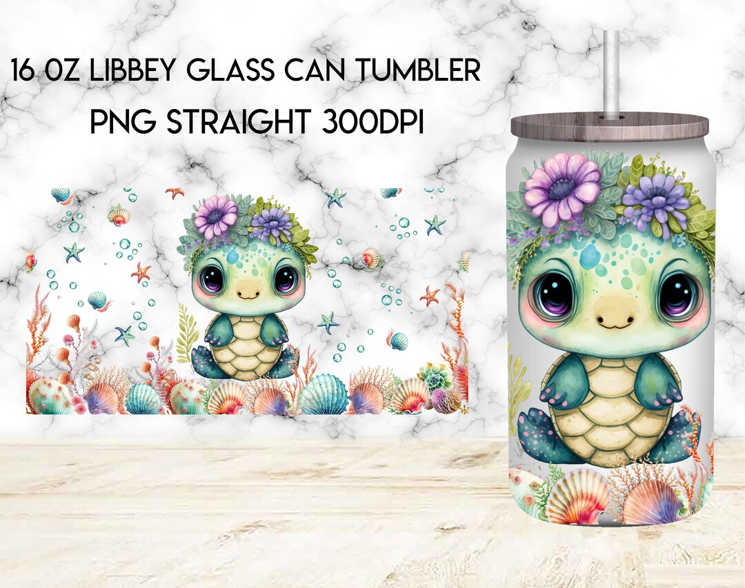 Cute Turtle Glass Can Wrap, Turtle Libbey 16oz Glass Can Sublimation ...