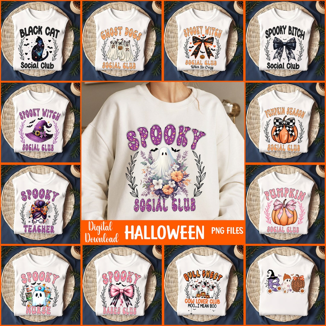 16 Designs Spooky Social Club Halloween T-shirt PNG, Pumpkin Social ...