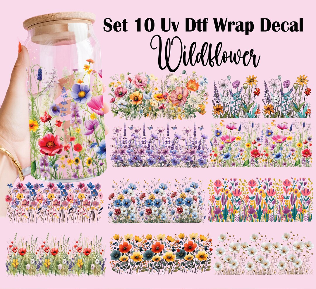UV DTF Wildflowers Cup Wrap Set 10 | Floral Cup Transfer Stickers for ...