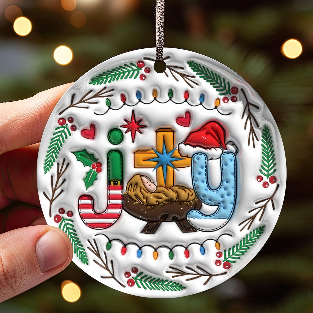 3D Inflated Joy to the World Jesus Christmas Ornament PNG, Christian ...