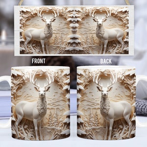 3D White Deer Mug Wrap 11oz & 15oz Mug Template, 3d Christmas Tree Mug ...