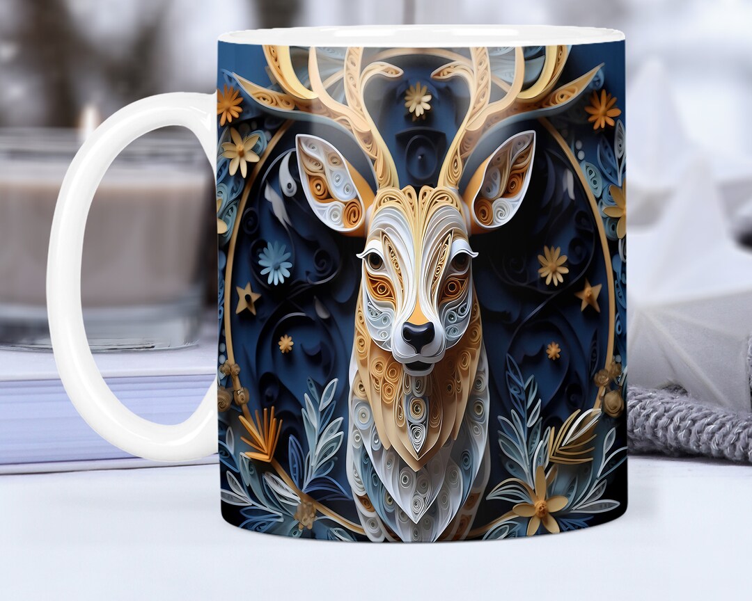 3D Deer Mug Wrap 11oz & 15oz Mug Template 3d Christmas Tree - Etsy