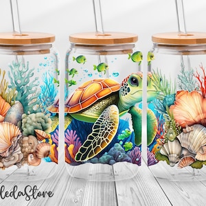 UV DTF Sea Turtle Wrap Set 3, Cute Turtle Libbey Glass 16oz, Summer ...