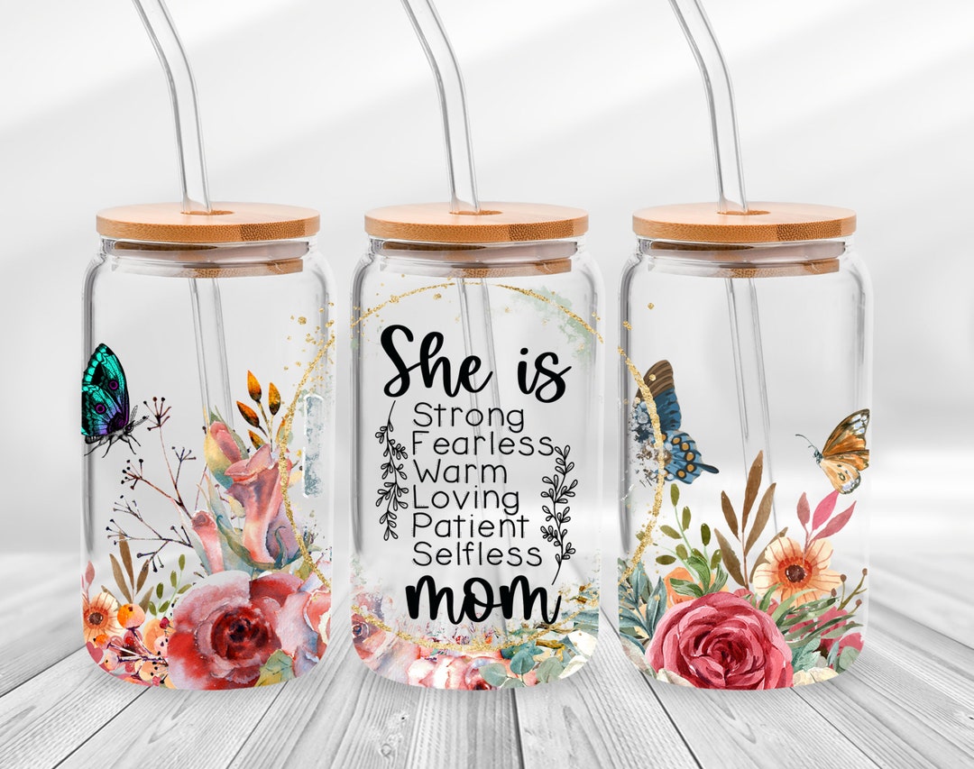 Mom Floral Glass Can Wrap Png Mothers Day Libbey 16 Oz Glass Can Wrap ...