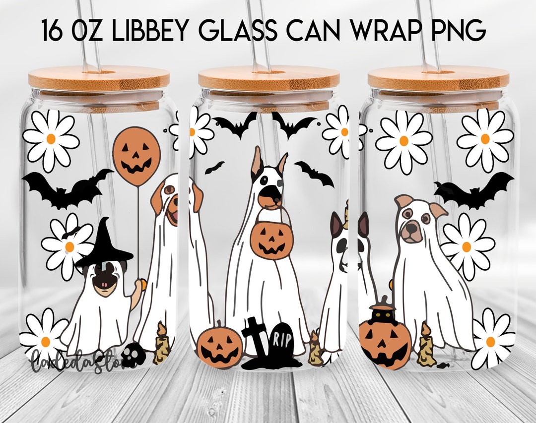 Ghost Dog Retro Spooky Season 16oz Libbey Glass Can Wrap - Etsy