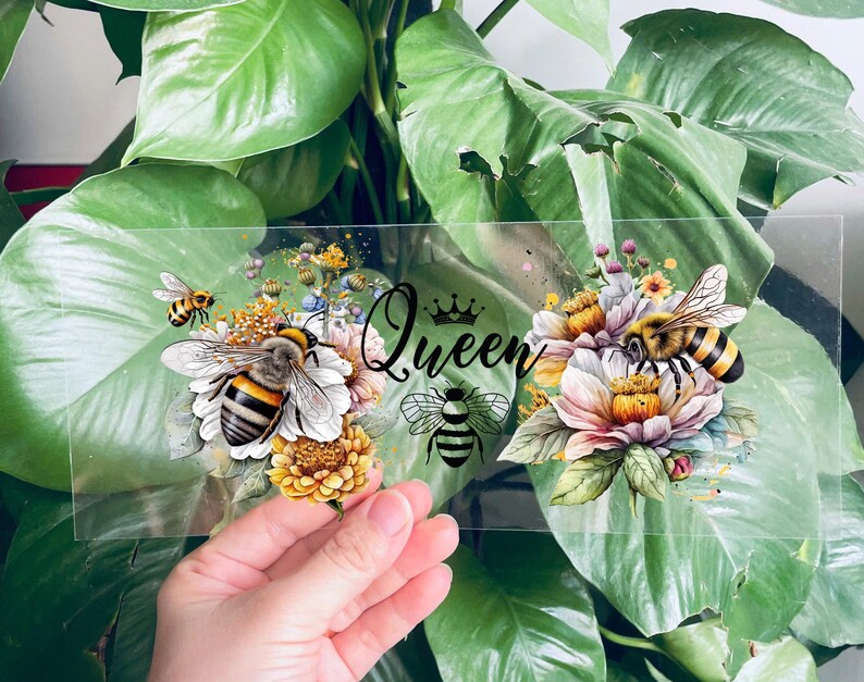 Queen Bee UV DTF Wrap, Honeycomb Floral 16oz Libbey Glass Cup Decal ...
