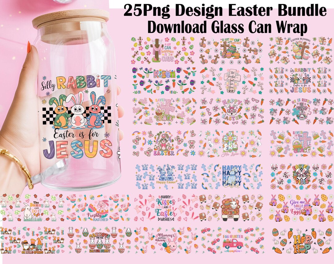 25 PNG Christian Easter Bundle for 16oz Libbey Glass, He is Risen ...